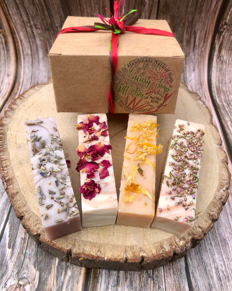 Natural Soap Gift Box of 4 Beautiful Handmade Soaps with Botanical ...